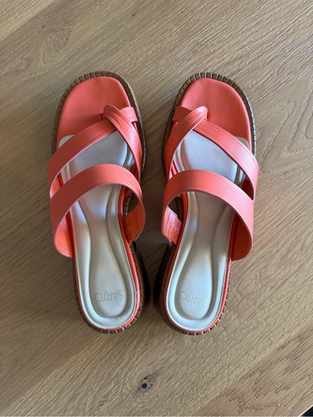 Franco Sarto | Shoes | Franco Sarto Coral Orange Low Block Heel Slide ...